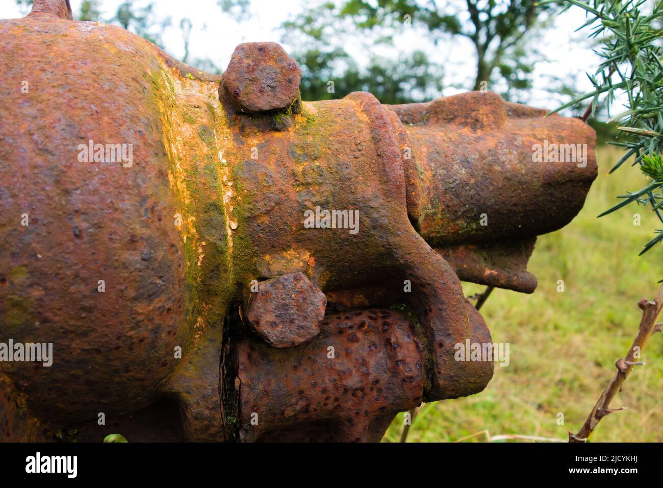 detail of a piece of rusty and discarded farm machinery with rusted ...