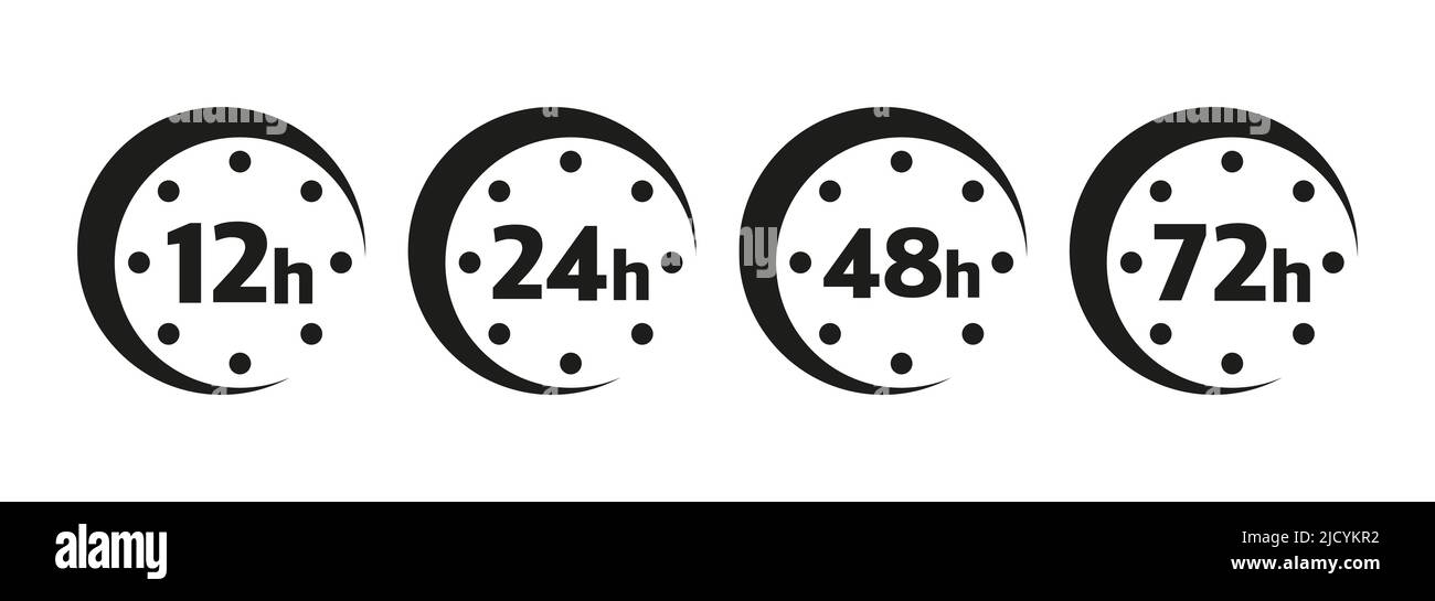12, 24, 48 and 72 hours clock arrow. Vector work time effect or ...
