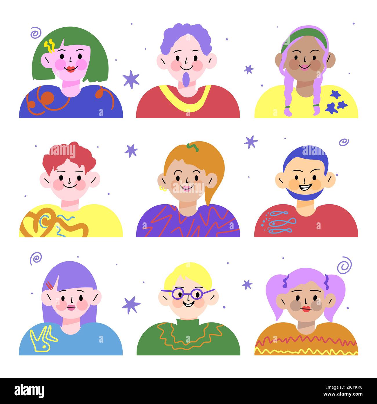 Set of cartoon avatars. Quirky cartoon look. Bright characters, funny ...