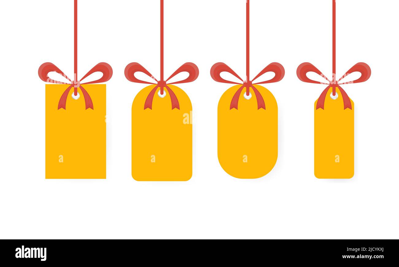 Yellow price tag with small ribbon, Price tag set, sale and discount ...