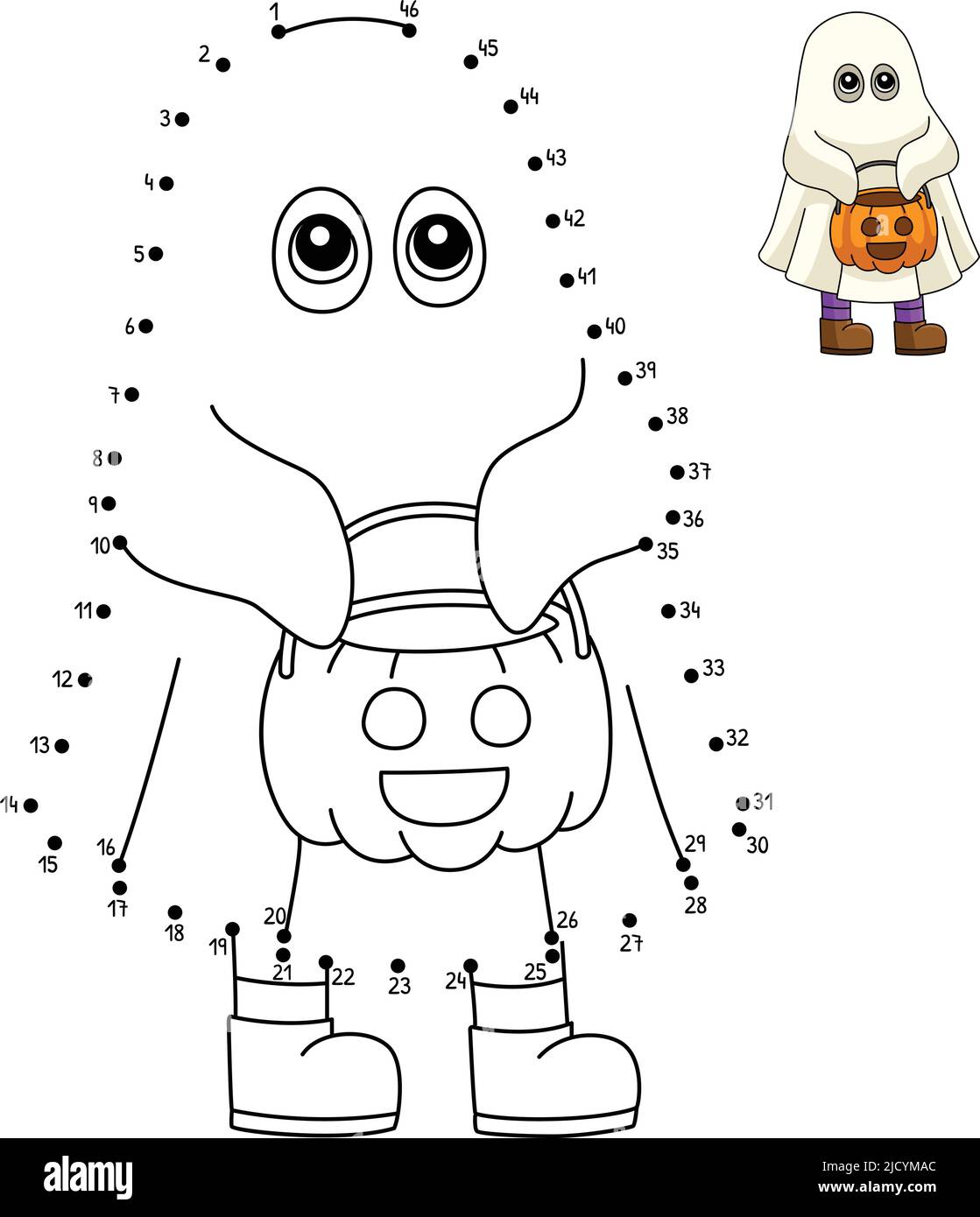 Dot to Dot Ghost Halloween Isolated Coloring Page Stock Vector Image ...