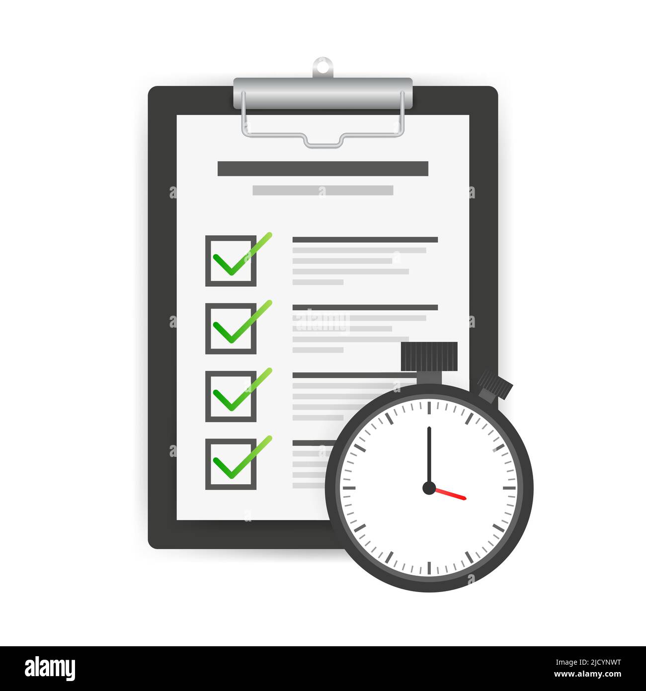 Timing concept with classic office clock and check list on clipboard ...