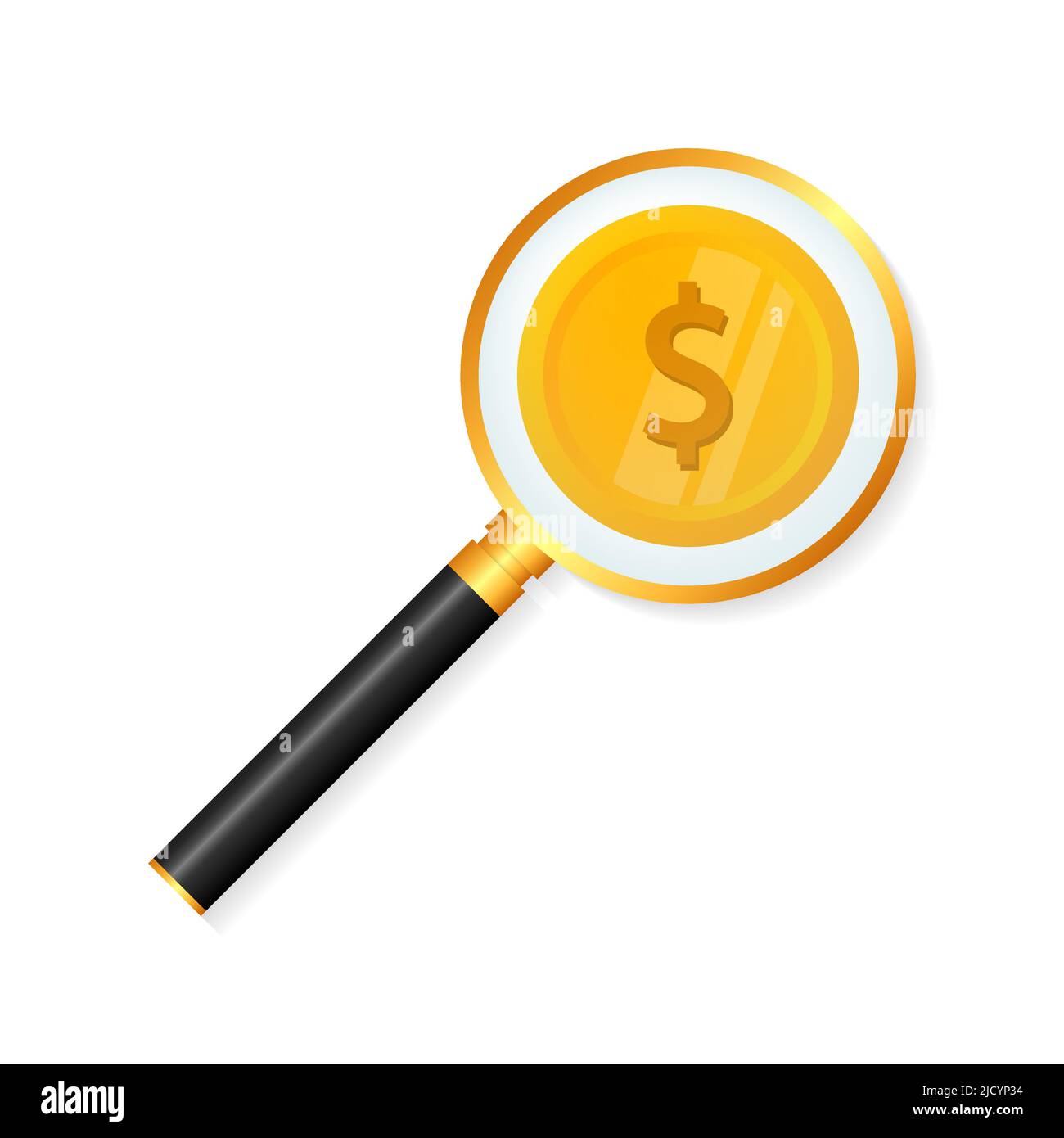 Dollar coin lying under magnifying glass. Search of money, wealth ...