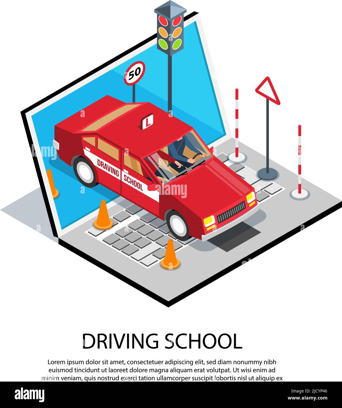 Isometric driving school online training composition with editable text ...