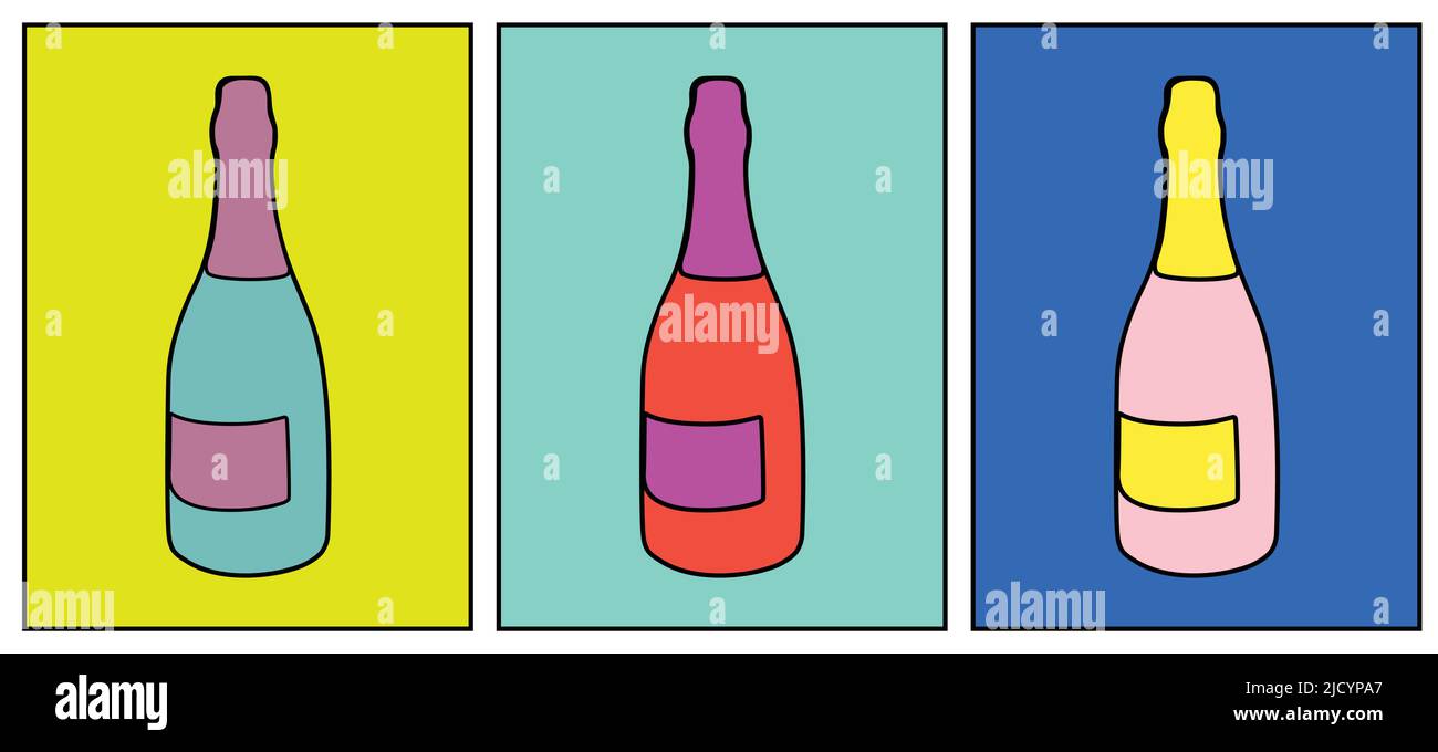 Champagne Bottle Hand Drawing Vector Illustration Alcoholic Drink. Pop ...