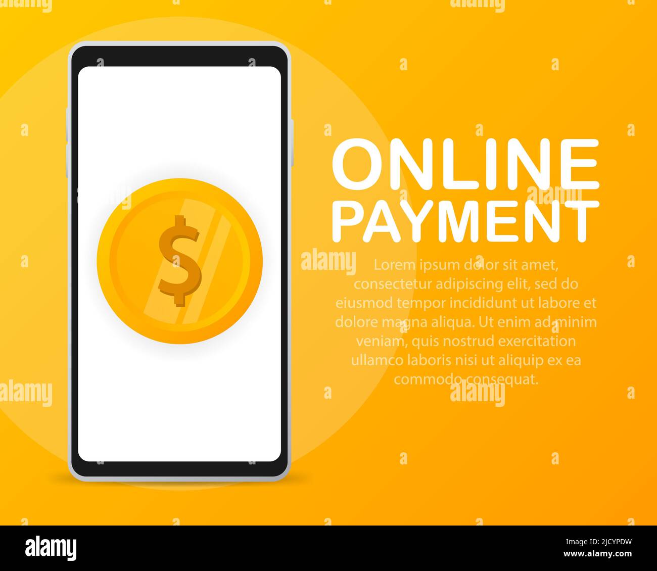 Mobile payment flat design style vector illustration, smartphone on the screen shows the coin ...
