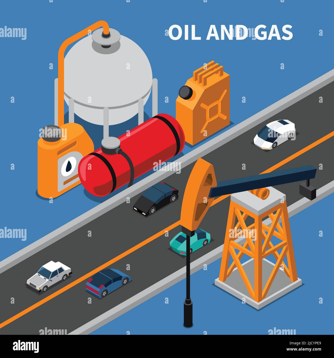 Oil and gas industry isometric composition with rig canister cars 3d ...
