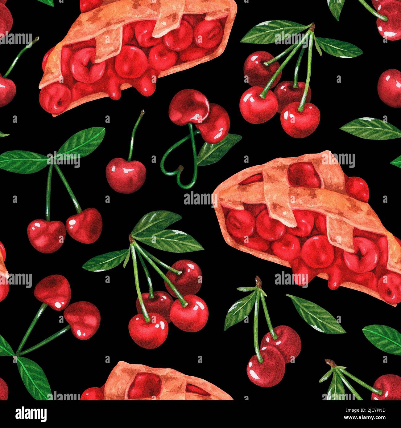 Cherry pie Seamless Pattern. Watercolor illustration. Isolated on a ...