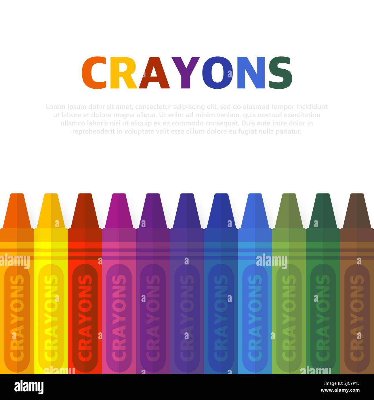 Vector colorful Crayons. Art Set Kids School craft art supply graphics ...