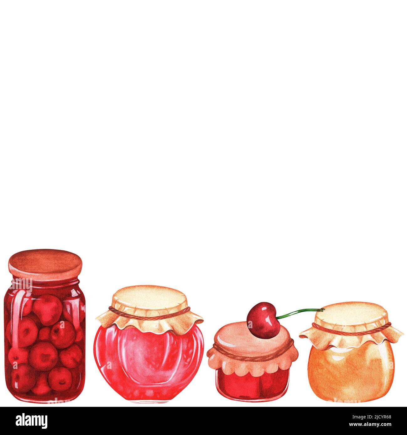 Seamless banner with jam jars. Place for the inscription. Watercolor ...