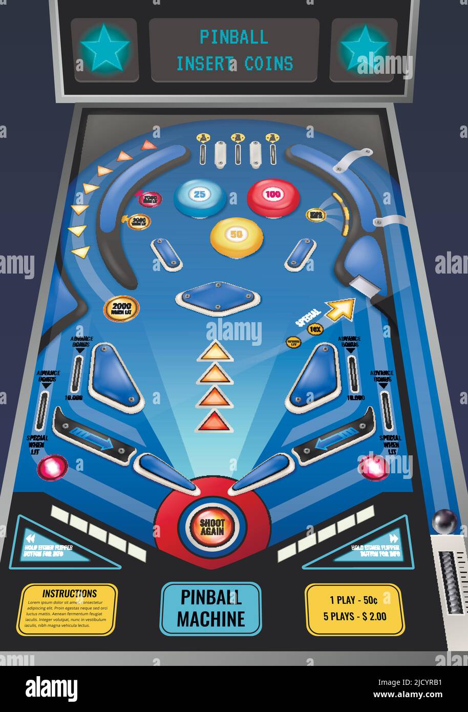 Pinball slot machine waiting for coins realistic composition with ...