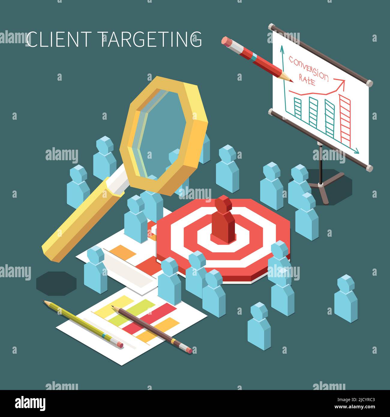 Conversion rate optimization and client targeting isometric colorful ...