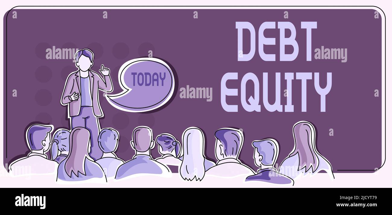 Hand writing sign Debt Equity. Business concept dividing companys total ...
