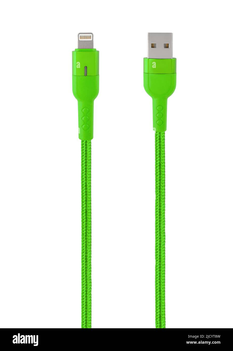 connector with cable USB, Lightning, green, isolated on white ...