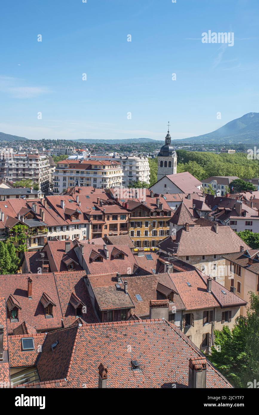 View on the roofs of the city of Annecy in the Alps in France Stock ...