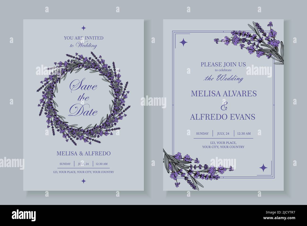 Elegant template of wedding invitation cards with Lavender Rustic decor ...