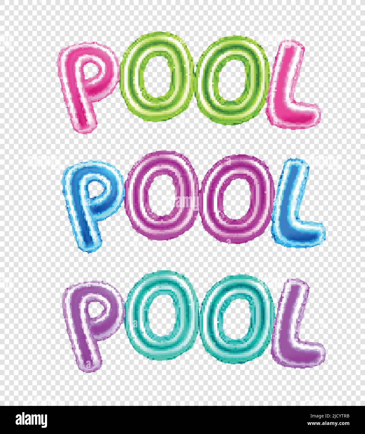 Colorful set of pool inscription with balloon letters on transparent ...