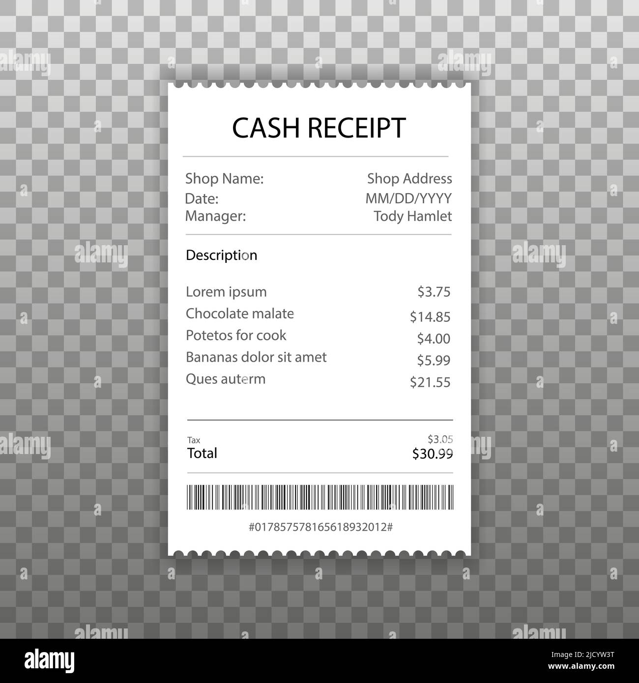 Receipt icon in a flat style isolated. Invoice sign. Vector ...