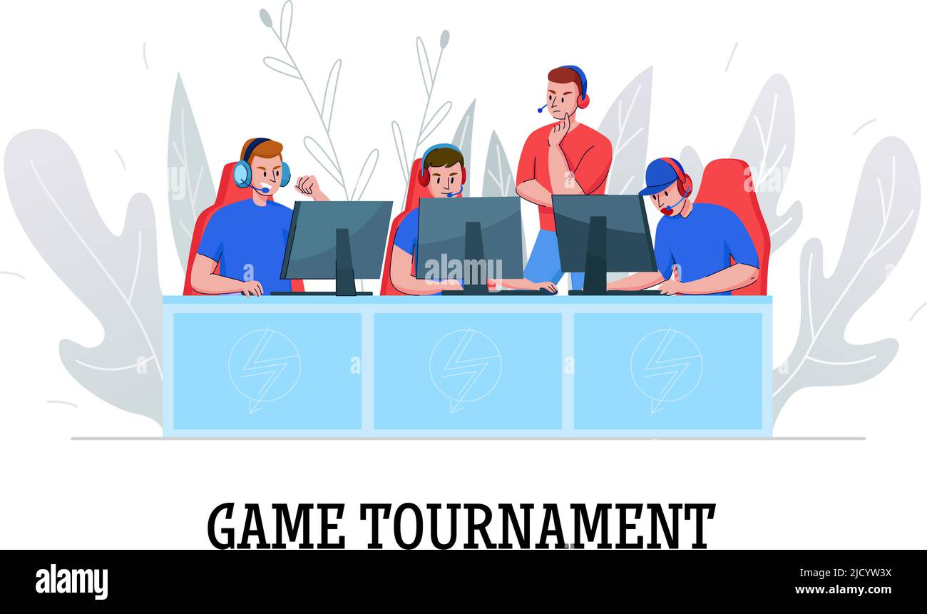 Cyber sport composition with text and human characters of cyber sport ...