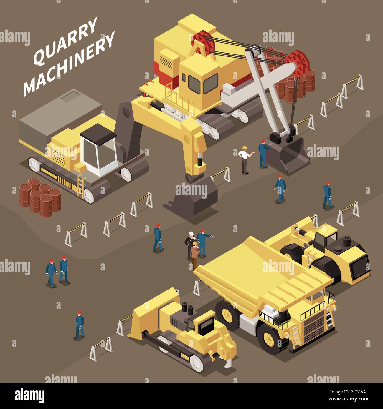 Various mining machinery equipment and miners 3d isometric vector ...