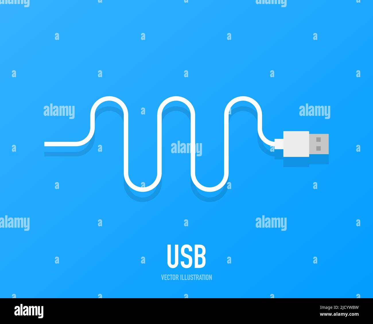 Power concept background design, USB white cable , isolated on a blue ...