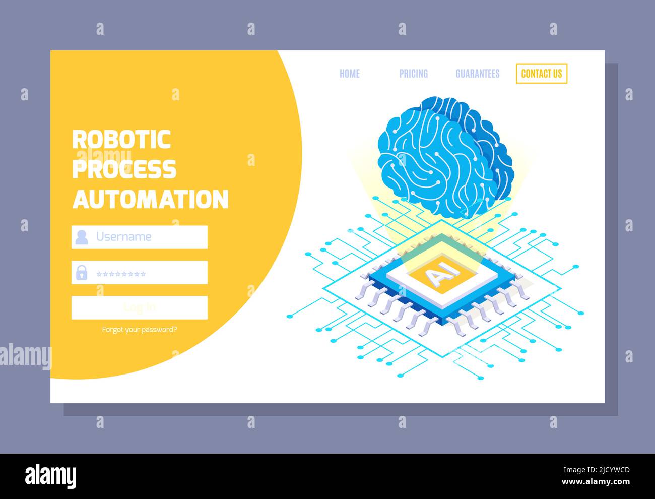 Robotic process automation isometric web site login page with clickable ...
