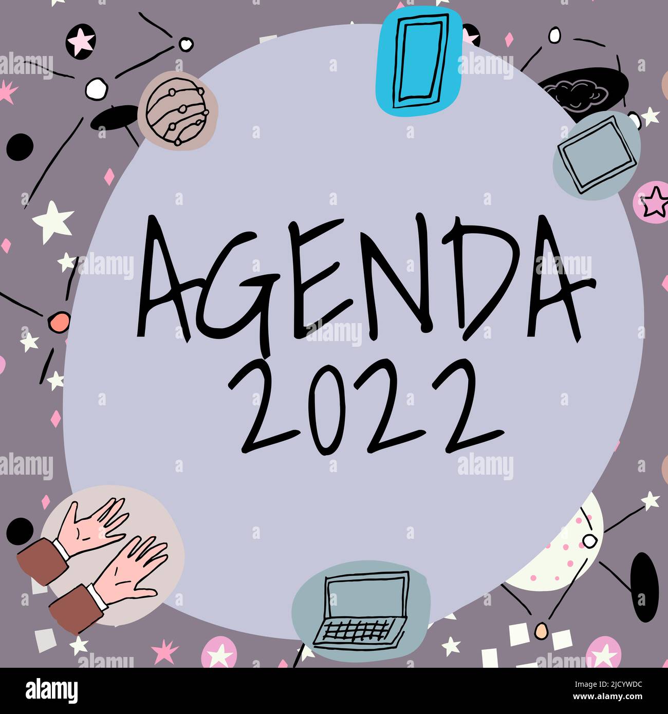 Text caption presenting Agenda 2022, Business showcase list of ...