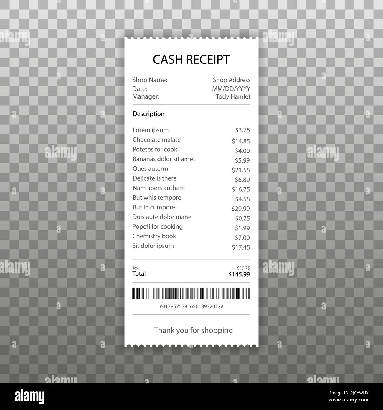 Receipt icon in a flat style isolated. Invoice sign. Vector ...