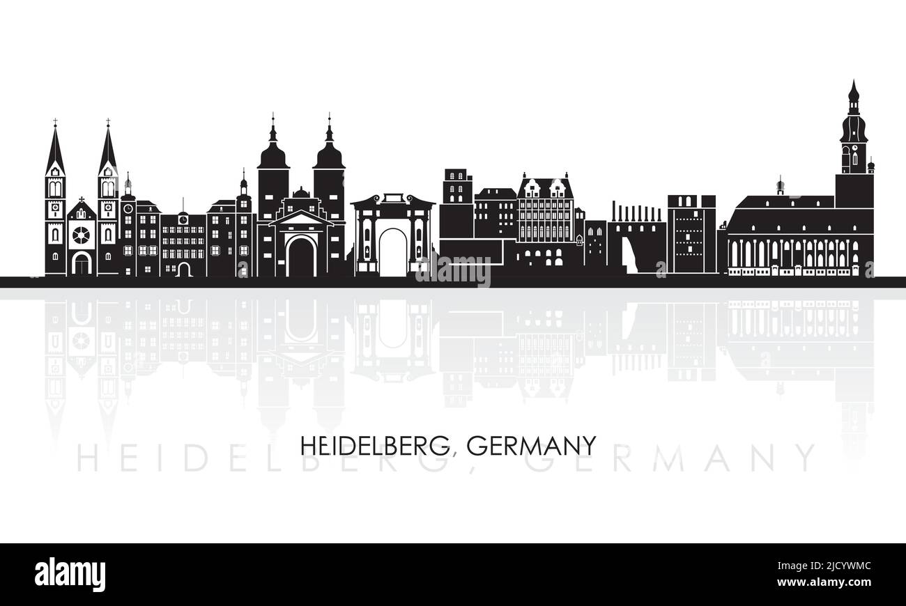 Silhouette Skyline panorama of city of Heidelberg, Germany - vector ...