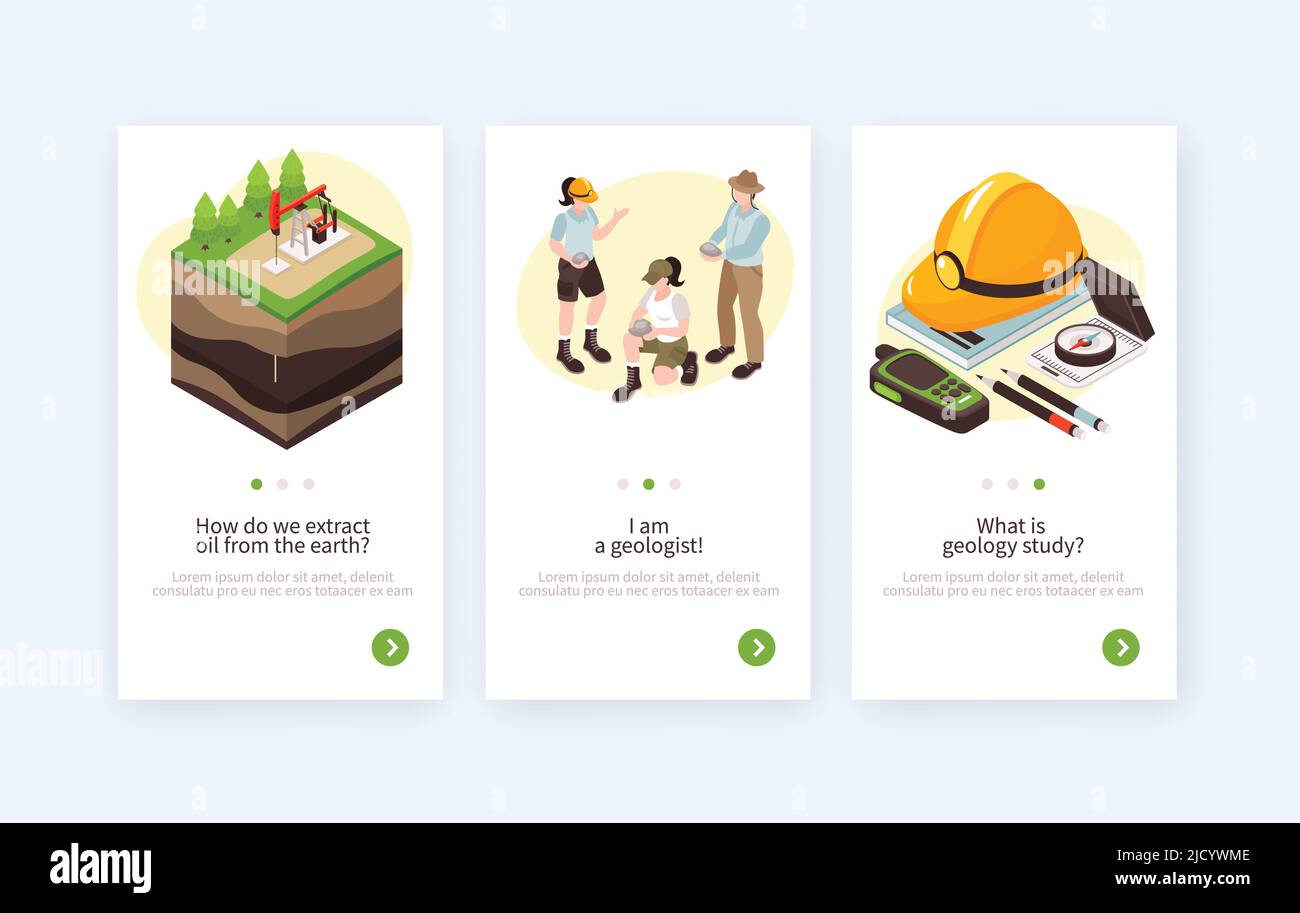 Isometric geology vertical banners collection with editable text ...