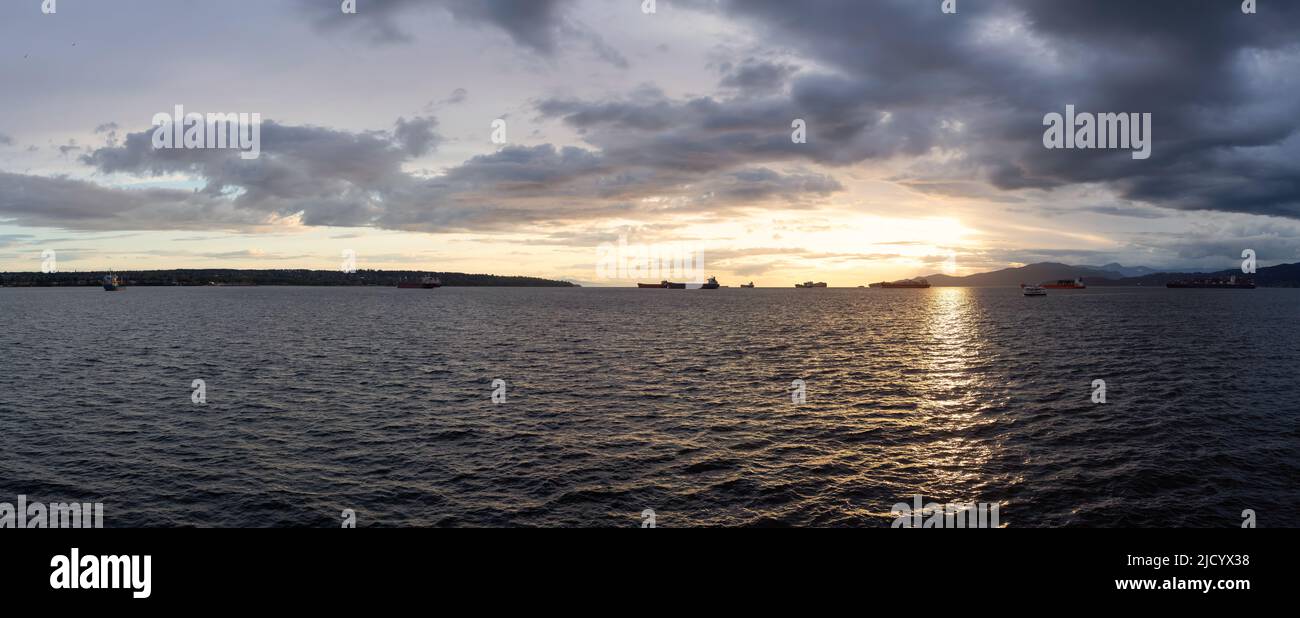 Big Container Ship parked in Burrard Inlet on the West Coast of Pacific ...