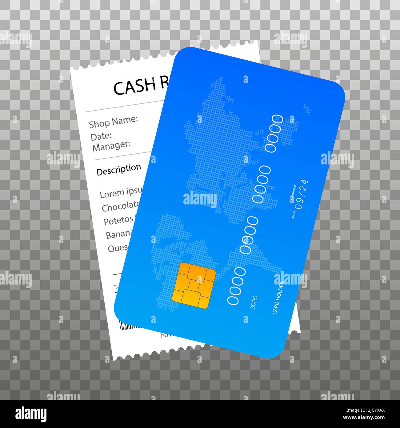 Receipt and credit card icon in a flat style isolated. Invoice sign ...