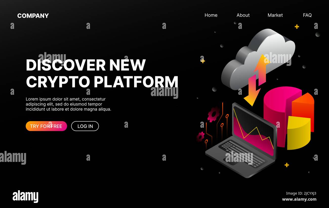 Dark Landing Web Page Template for Crypto Platform. Vector illustration ...