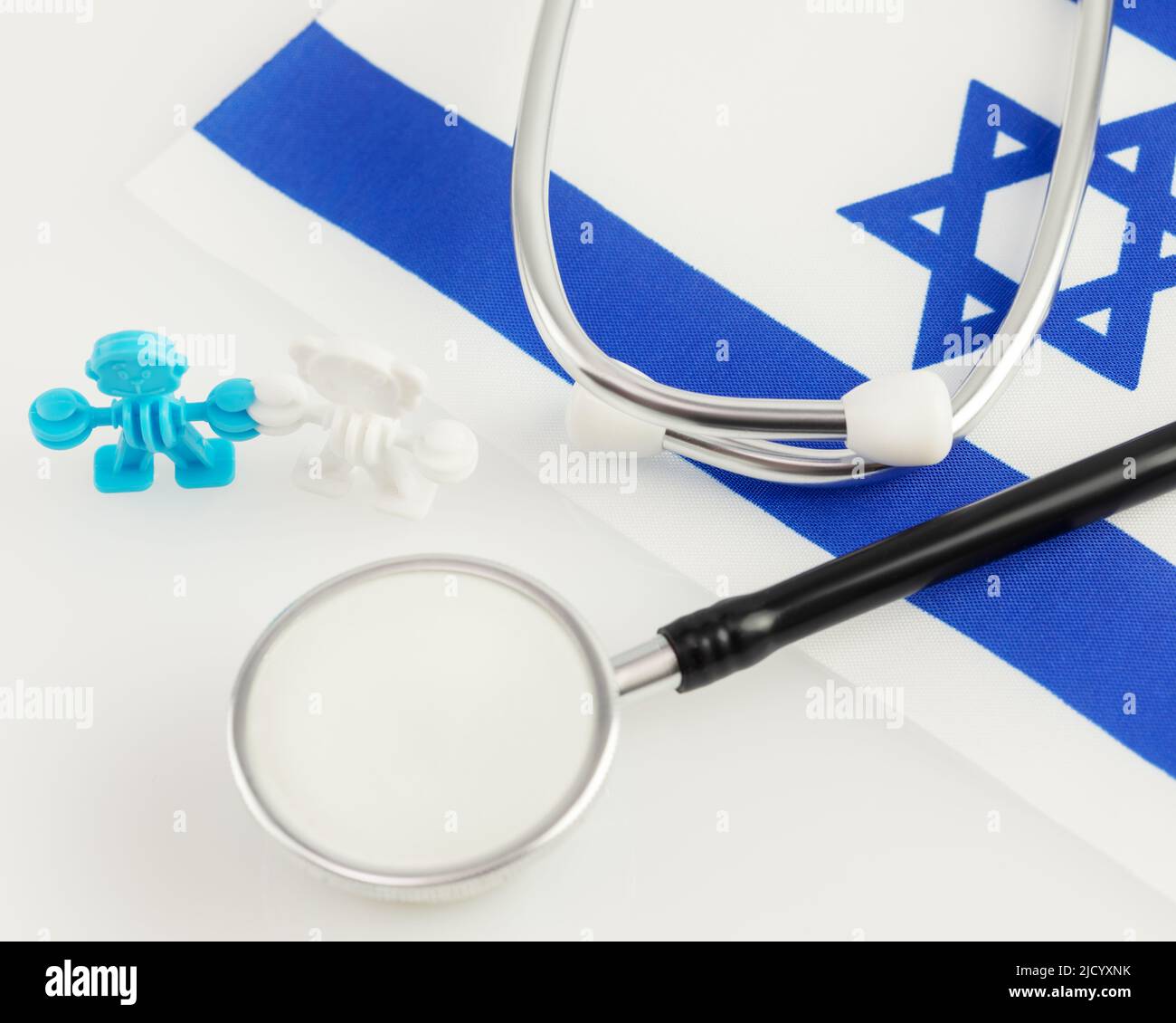 Medicine in Israel. Stethoscope and Israel flag with two figures on a ...