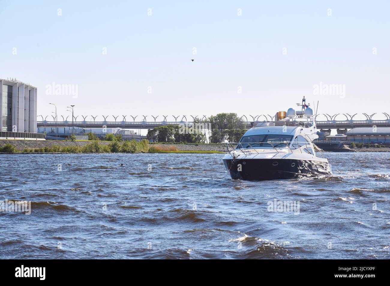 View of the yacht floating on the water Stock Photo - Alamy