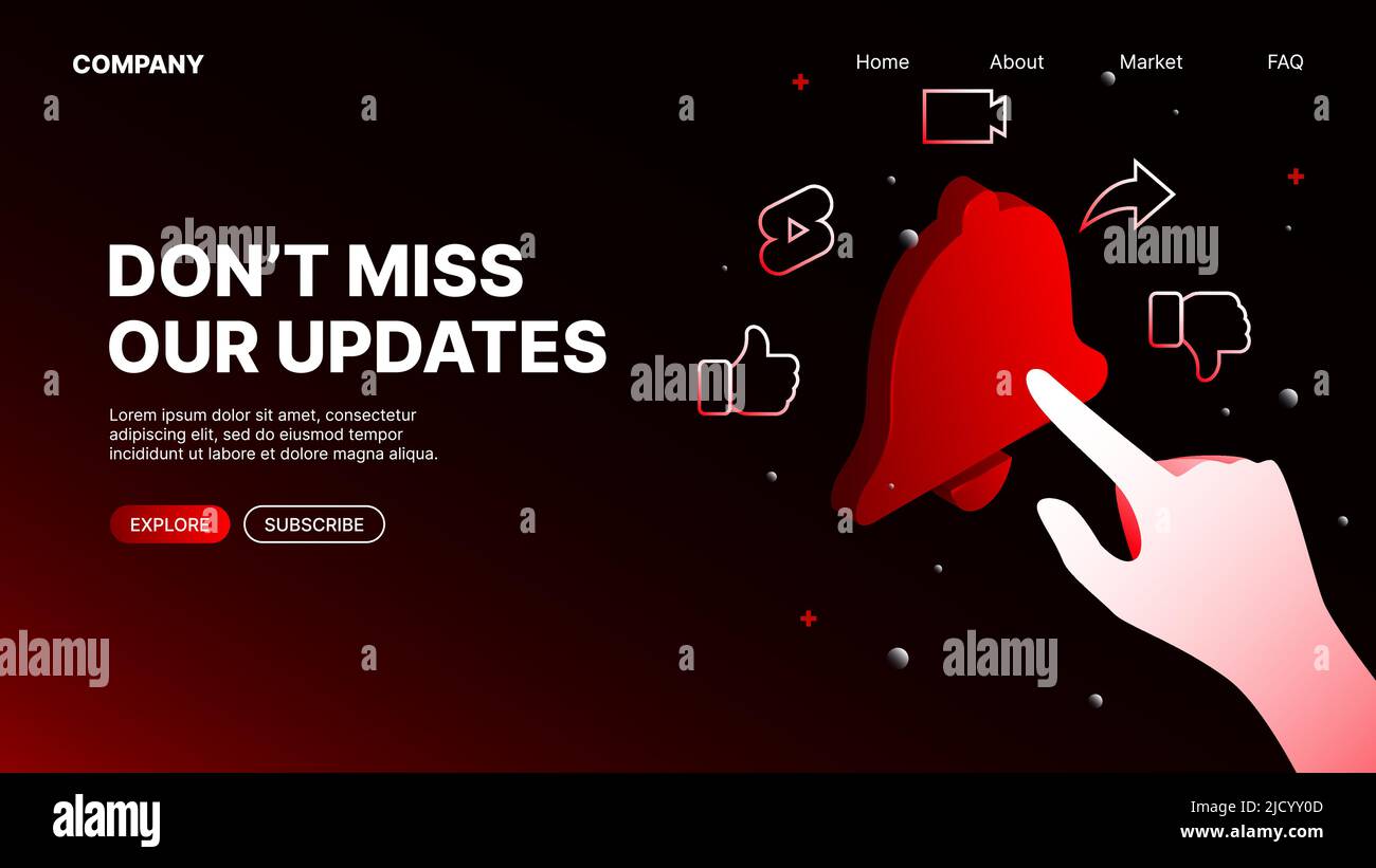 Do not Miss Updates. Notification Button on Red Website Landing Page ...
