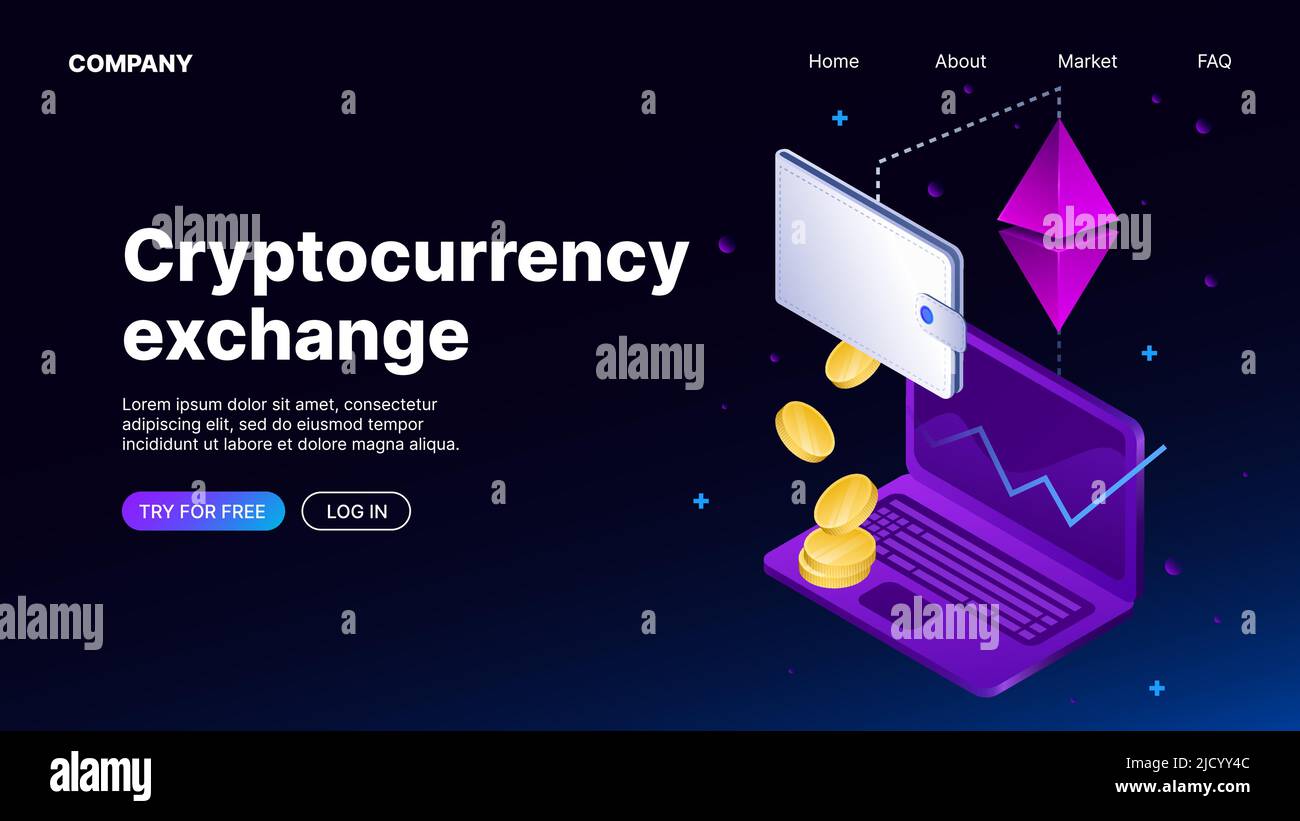 Cryptocurrency exchange Banner. Isometric Landing Page Template. Vector ...