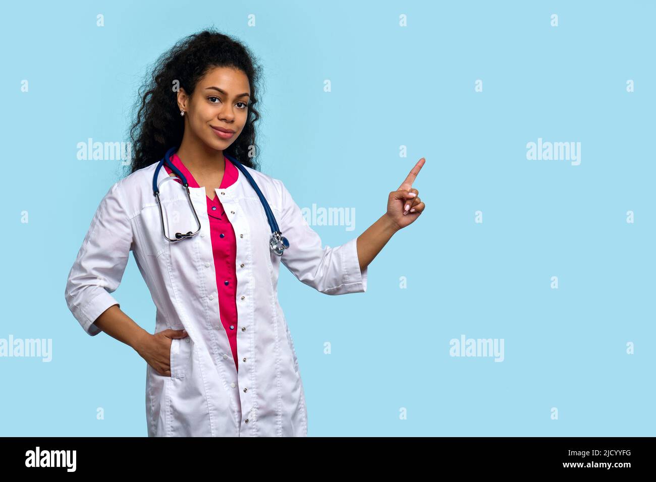 African American Female Physician Medical Employee Points Index Finger ...