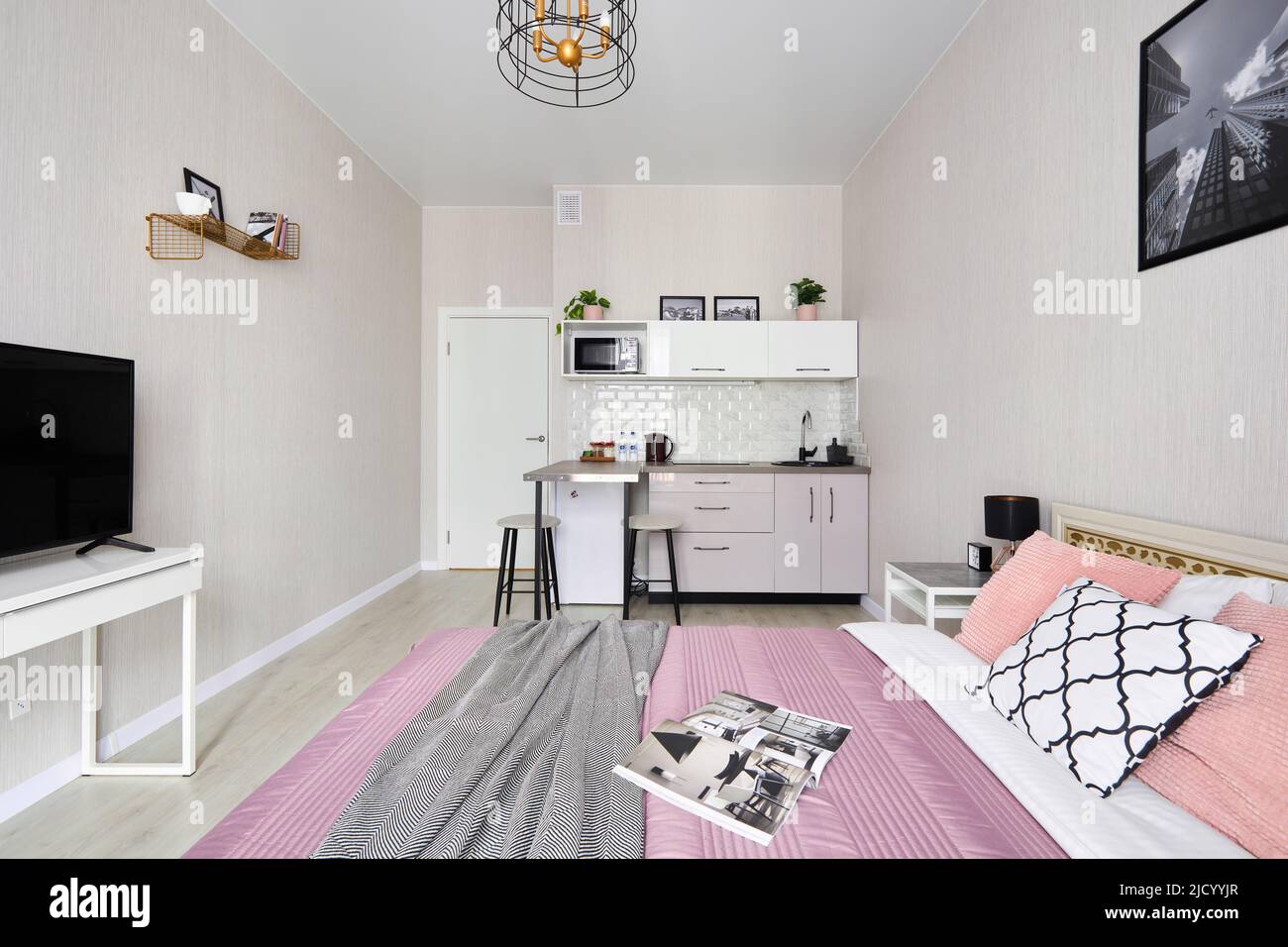 Stylish decorated studio apartment for daily rent Stock Photo - Alamy