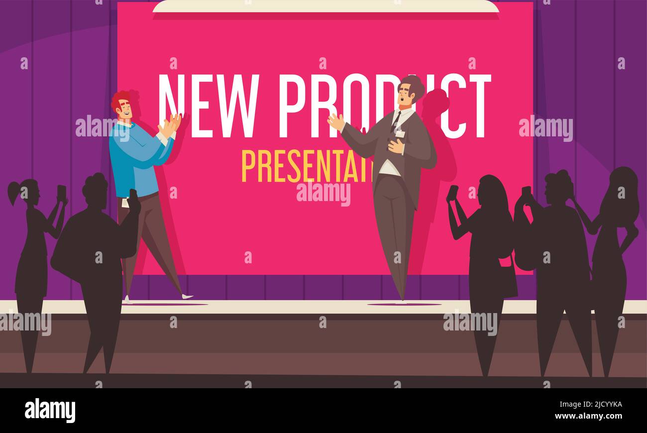 New product presentation background with programmer work symbols flat ...