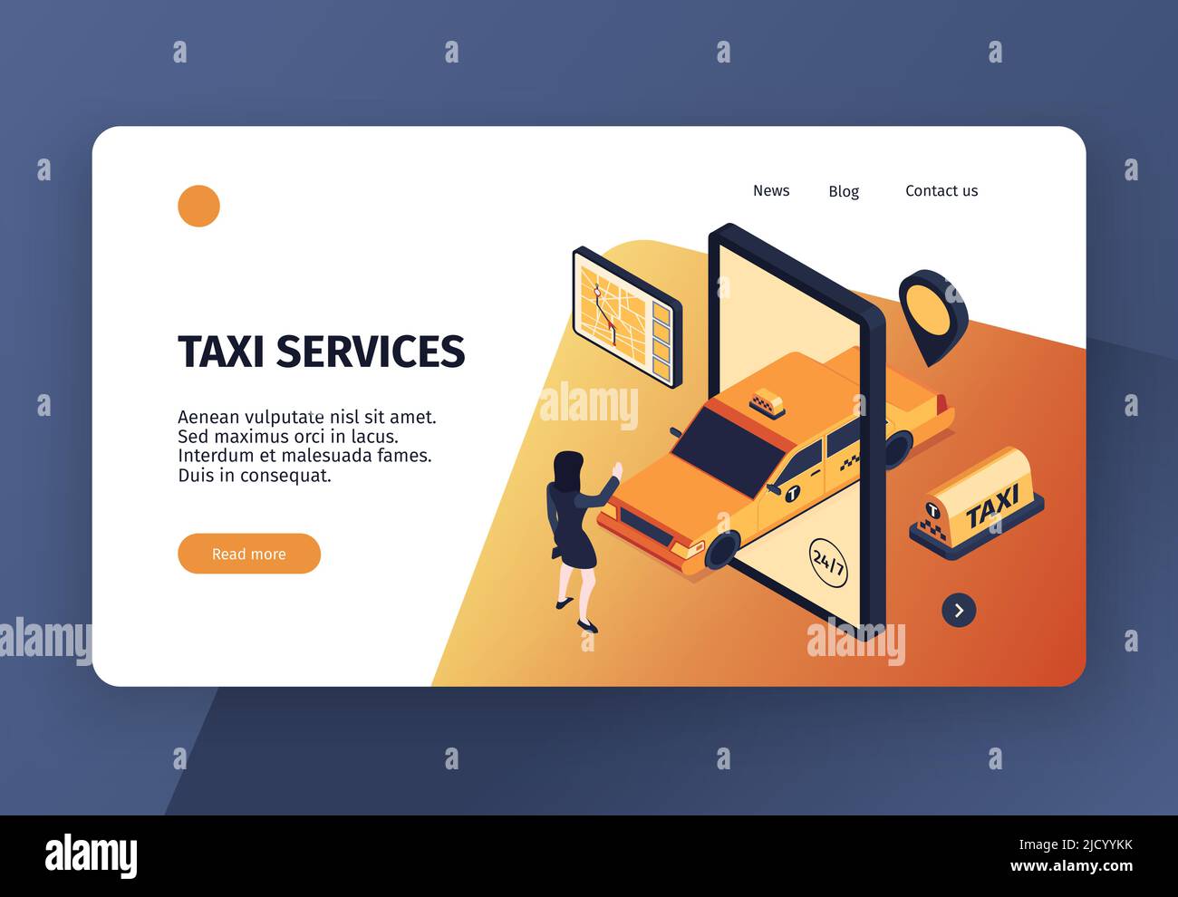 Isometric taxi concept banner web site landing page design with ...
