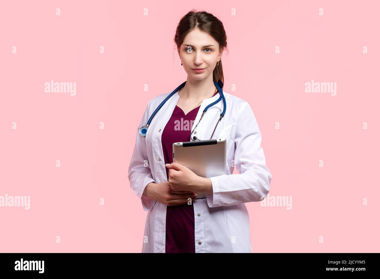 Female Physician checking medical history in electronic record. Medical ...