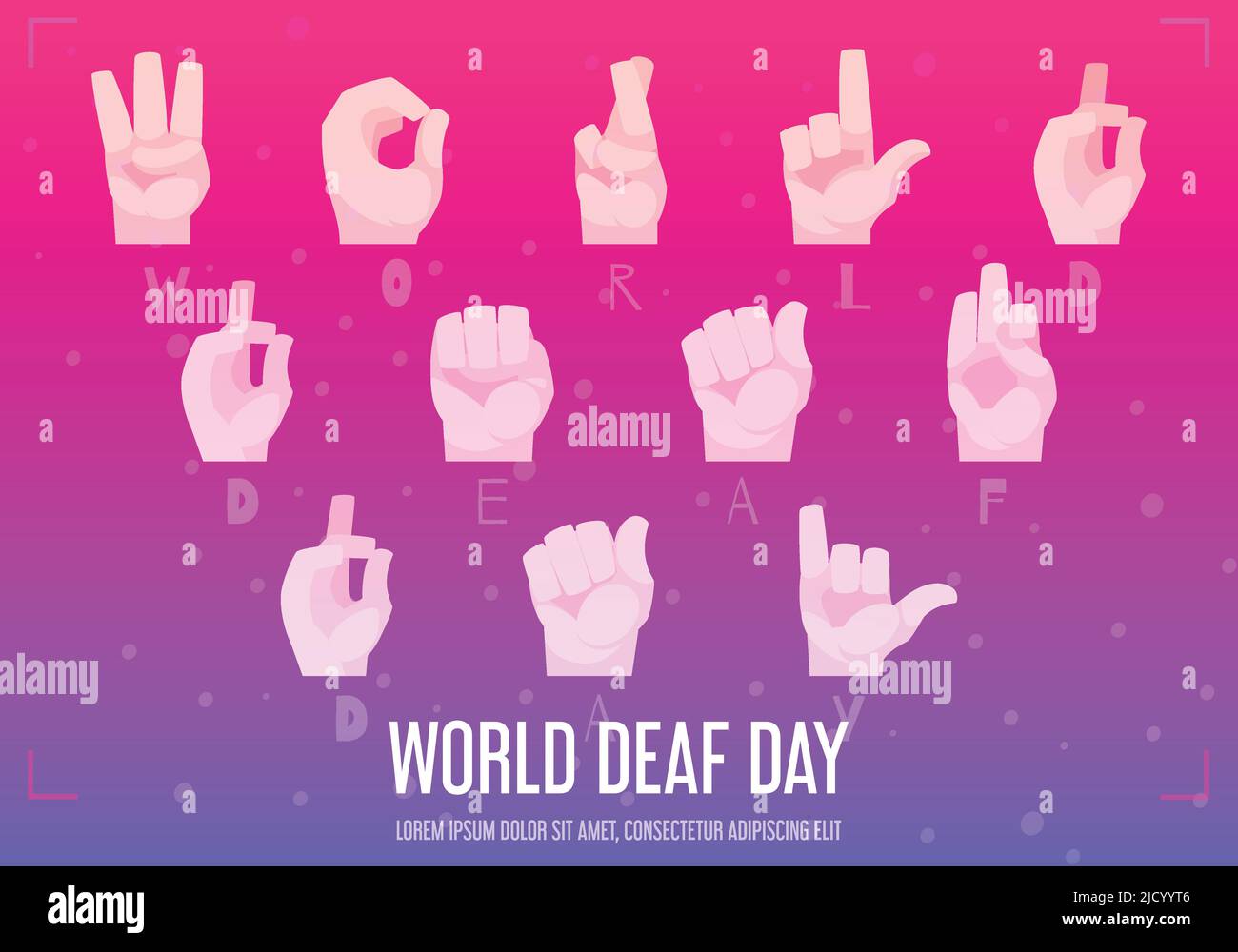 World deaf day poster with hand alphabet symbols flat vector ...