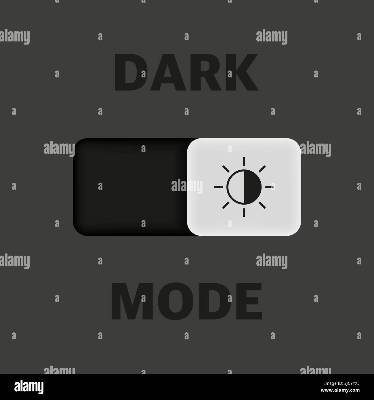Flat switch bubble slide button for dark mode or black mode on black background. Vector ...