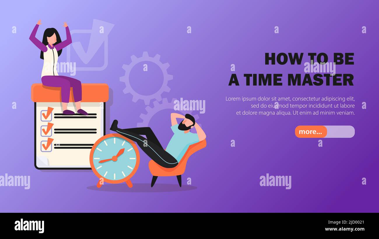 Time management mastering tips flat horizontal web banner with ...
