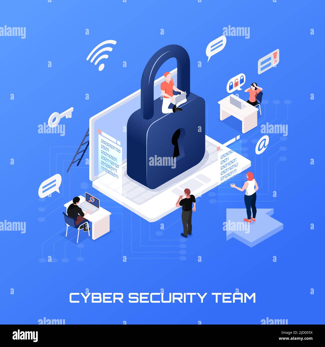 Cyber security team isometric concept on blue background 3d vector ...