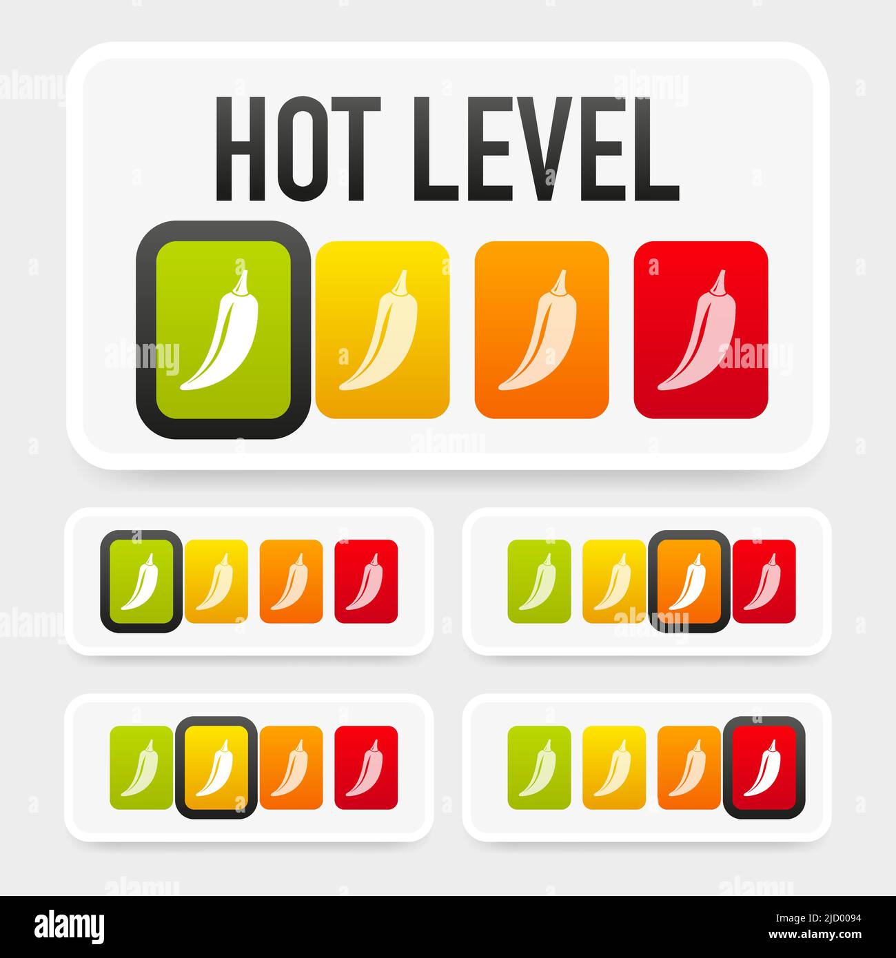 Hot pepper strength scale indicator with mild, medium, hot and hell ...