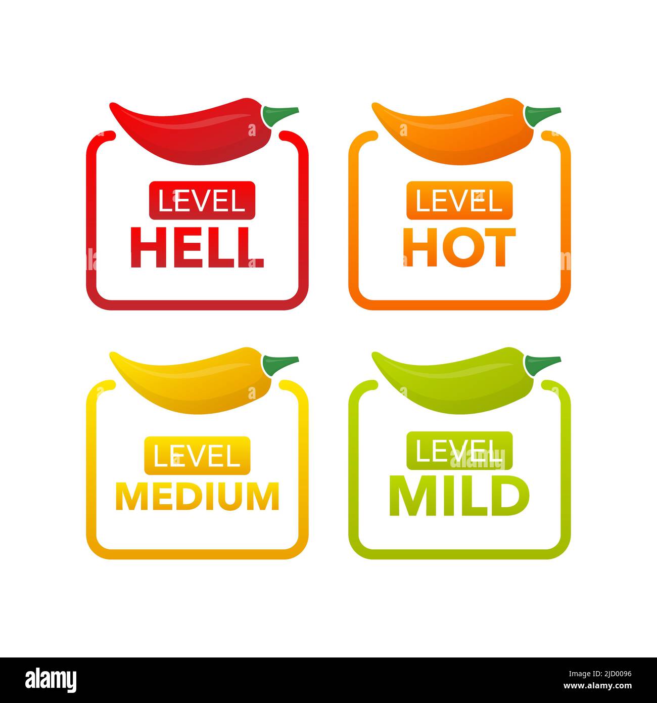 Hot pepper strength scale indicator with mild, medium, hot and hell ...