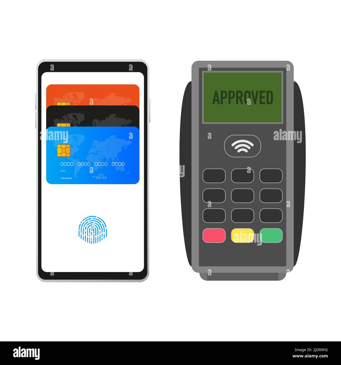 POS Terminal and smartphone on a white background. Vector illustration ...