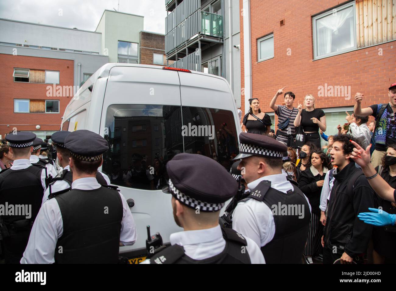 11 June 2022 Police officers leave Evan Cook Close, Queens Road after a ...